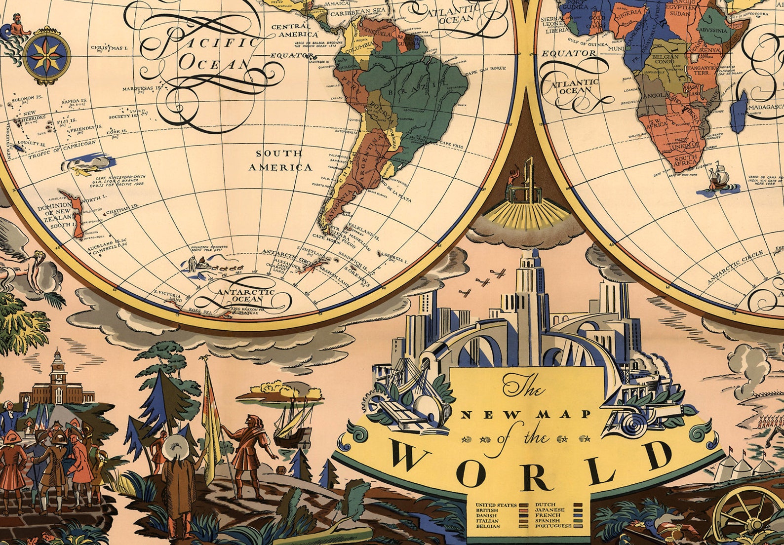 Vintage Old World Map on Canvas Decorative Wall Scroll Colorful Map ...