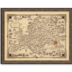 Map of Europe Poster Print Vintage Wall Decor Antique European - Etsy