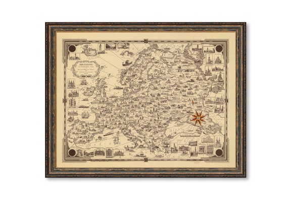 Map of Europe Poster Print Vintage Wall Decor Antique European - Etsy