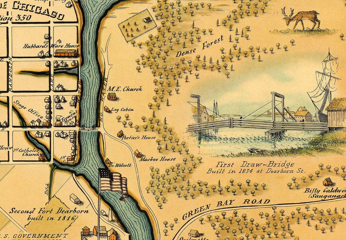 Chicago Map 1833 Vintage City Poster Print on Matte Photo | Etsy