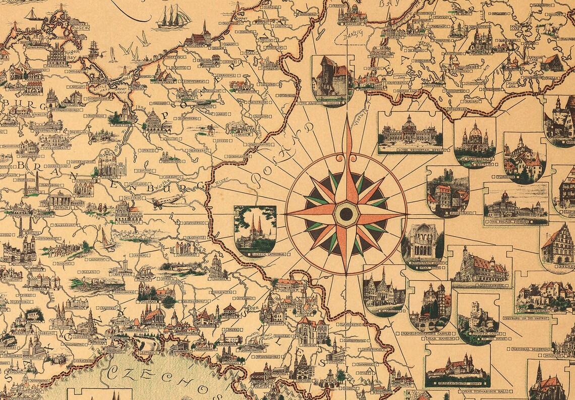 Map of Germany Poster Print Vintage Wall Decor Antique | Etsy