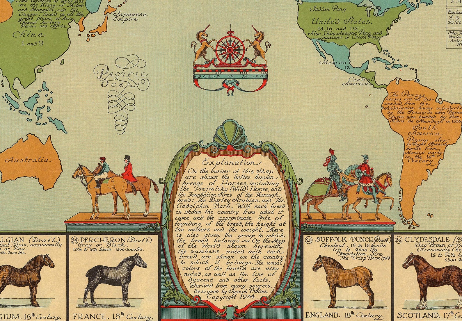 Horse Map of the World on Canvas Decorative Scroll Map of the - Etsy