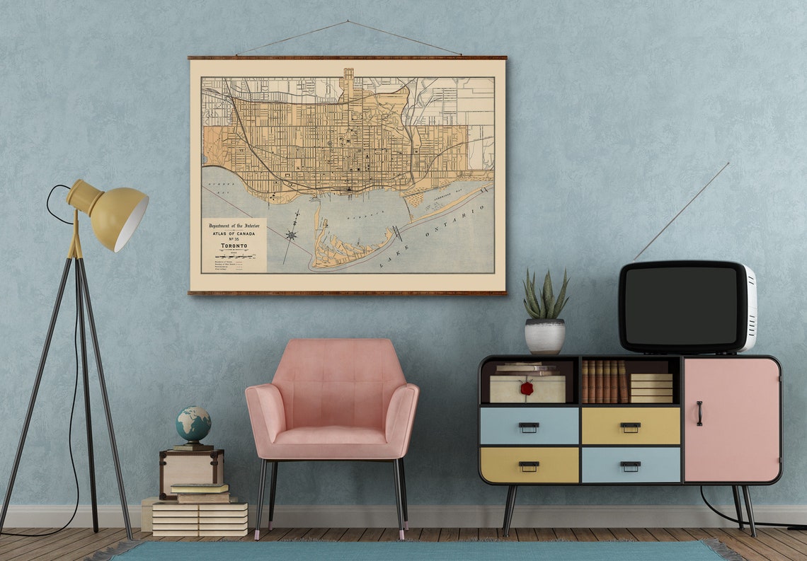 Toronto Canada Map Vintage City Map on Ready to Hang Roll Down - Etsy