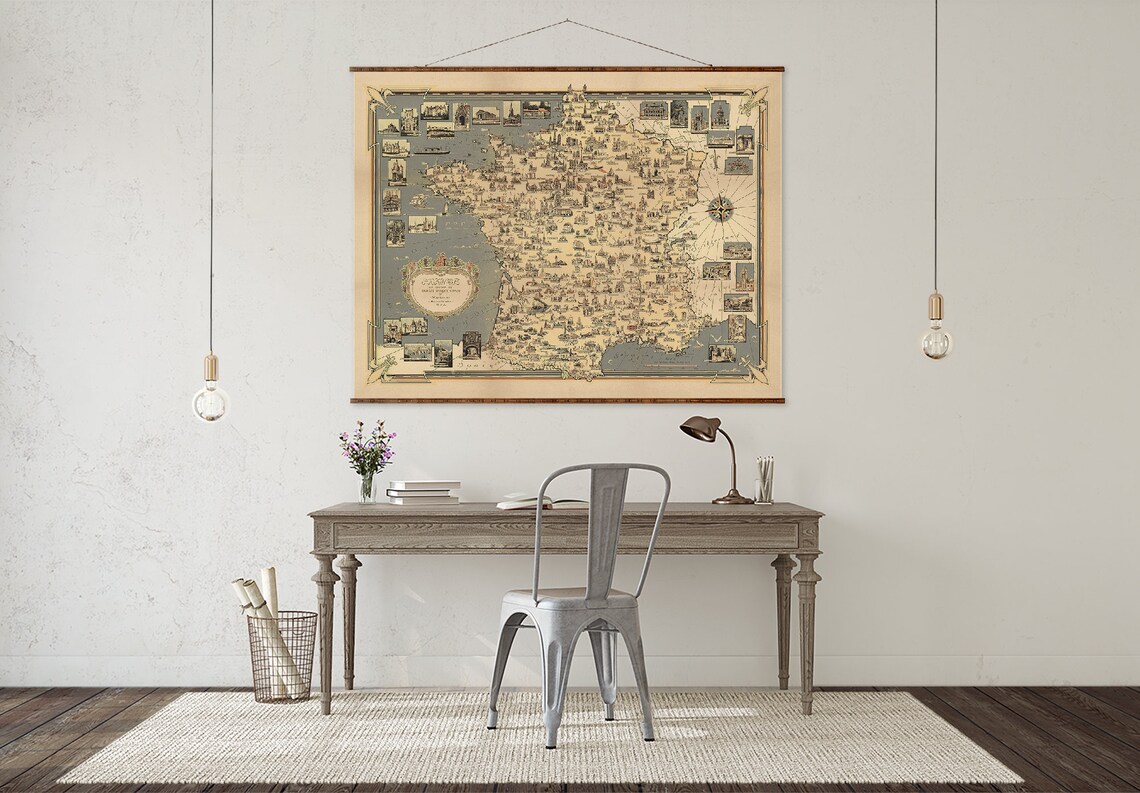 Map of France Vintage City Map on Ready to Hang Roll Down | Etsy