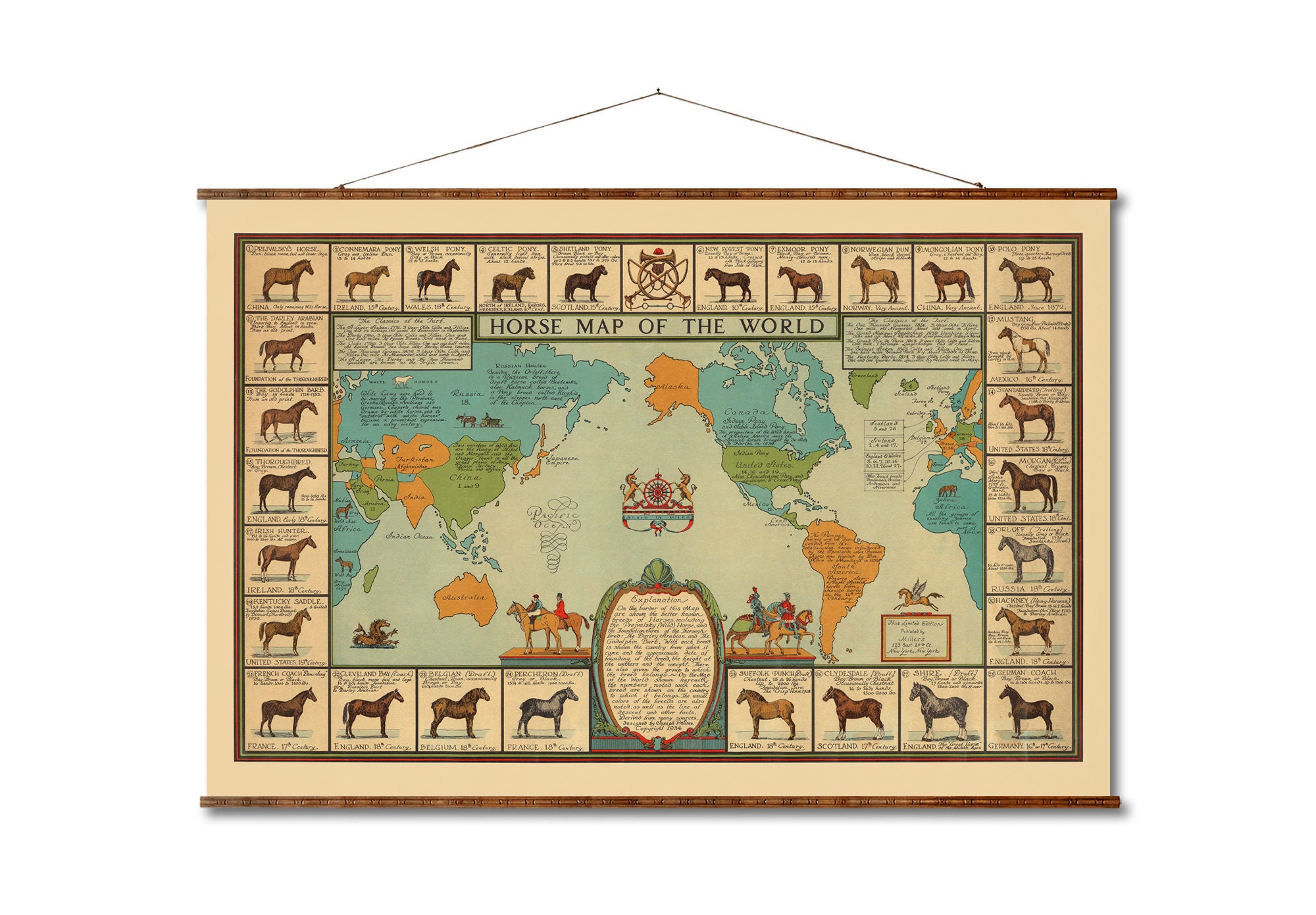 Horse Map of the World on Canvas Decorative Scroll Map of the - Etsy