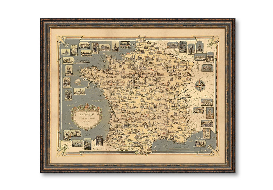 Map of France Poster Print Vintage Wall Decor Country Farmhouse Home - Etsy
