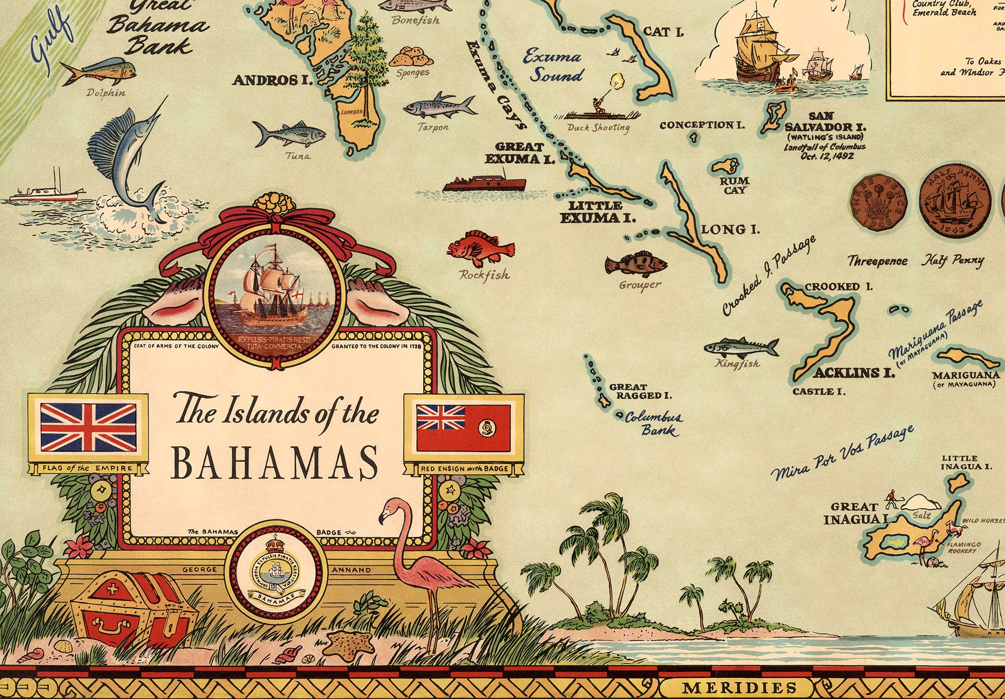 The Islands of the Bahamas Map Poster Print Vintage Wall Map | Etsy