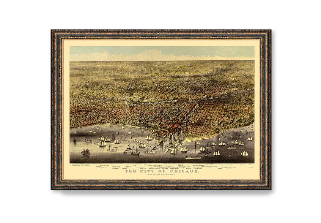 Vintage Chicago Map Print - 1870 Panoramic City Poster - Etsy