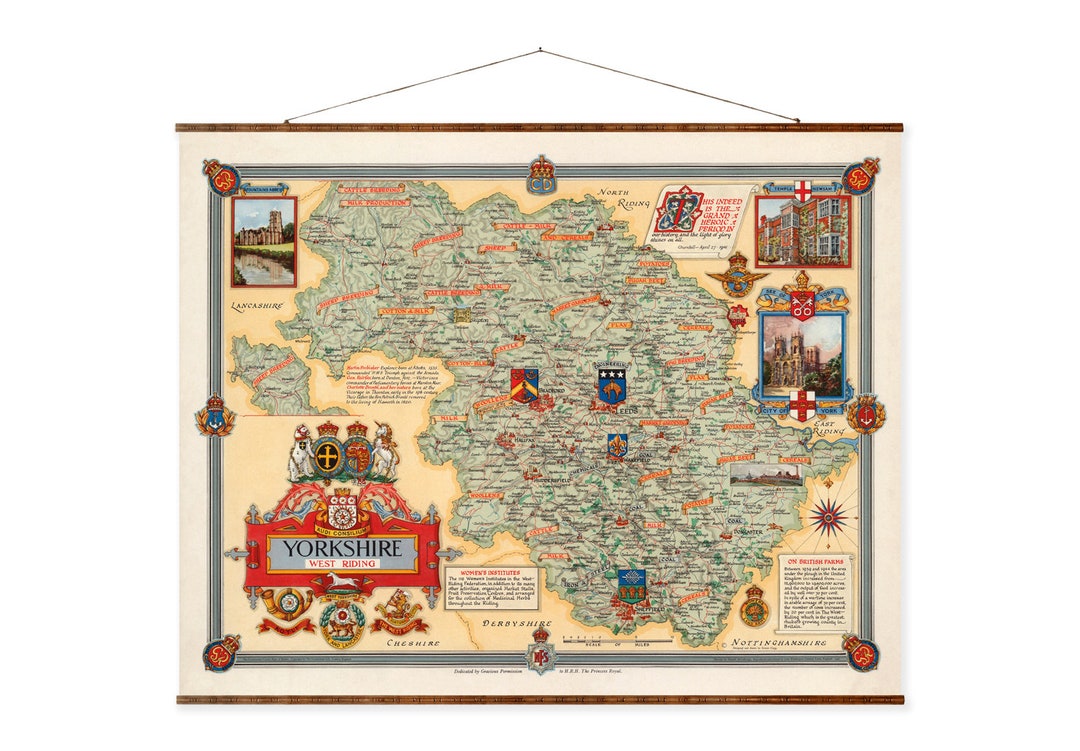 Yorkshire Map Print: Vintage 1946 England Canvas Wall Art - Etsy