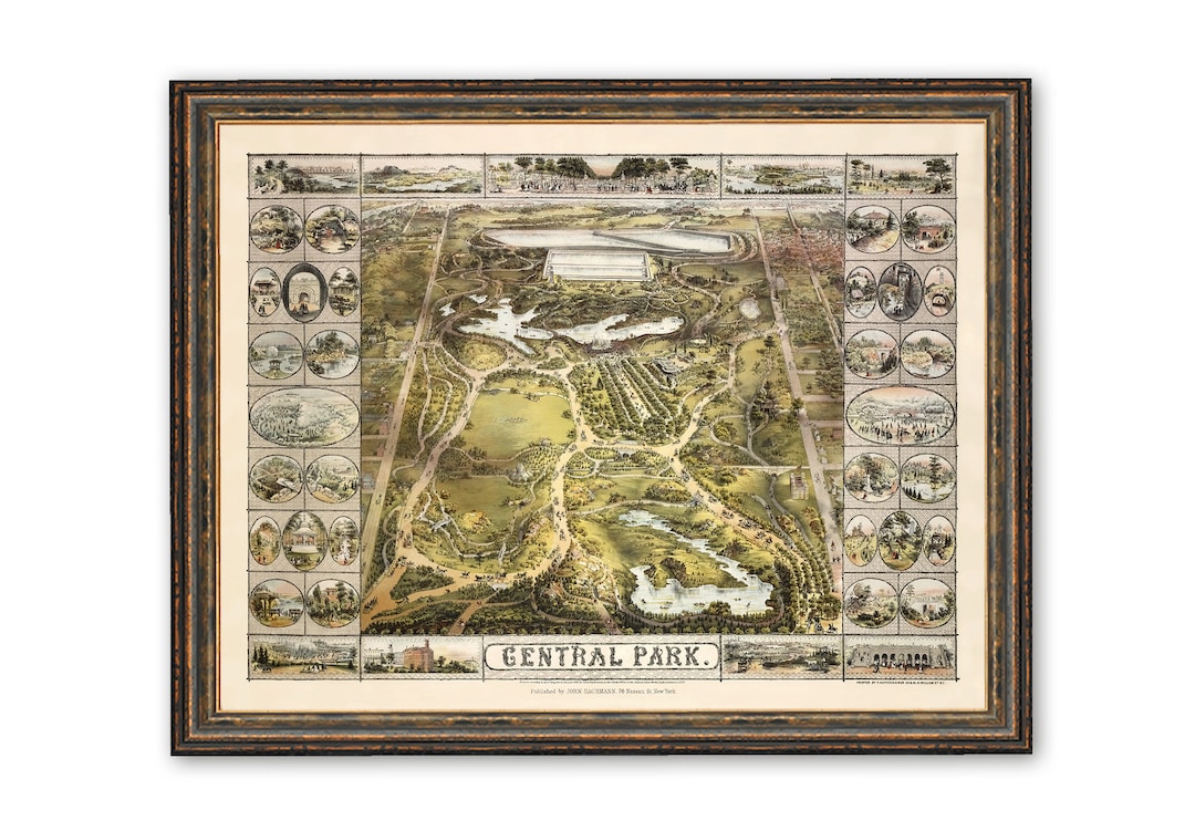 Map of Central Park New York Pictorial Map Vintage City Poster Print on ...