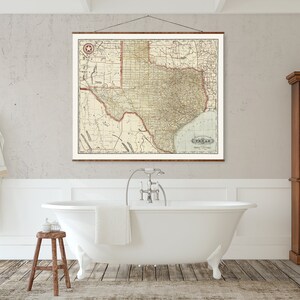 Antique Map of Texas Vintage Roll Down Map on Ready to Hang Canvas ...