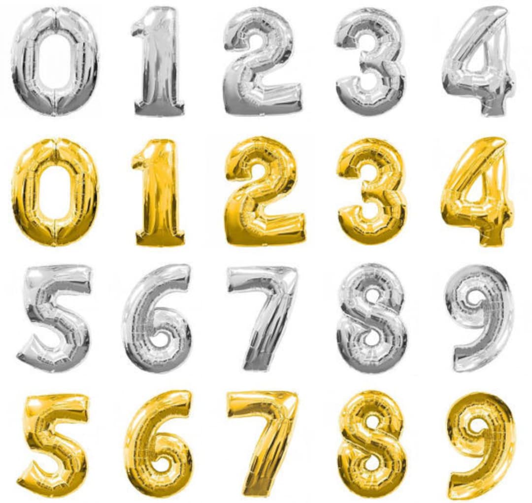 40 Inch Gold Silver Number Balloons Number 1-9 Balloon Gold Silver Foil ...