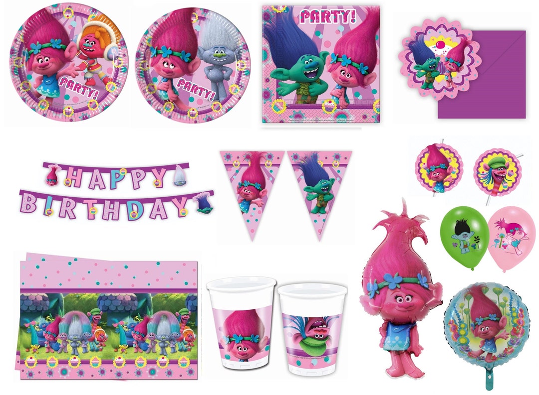 TROLLS Party Supplies Decorating Balloons Napkins Plates Tablecover ...