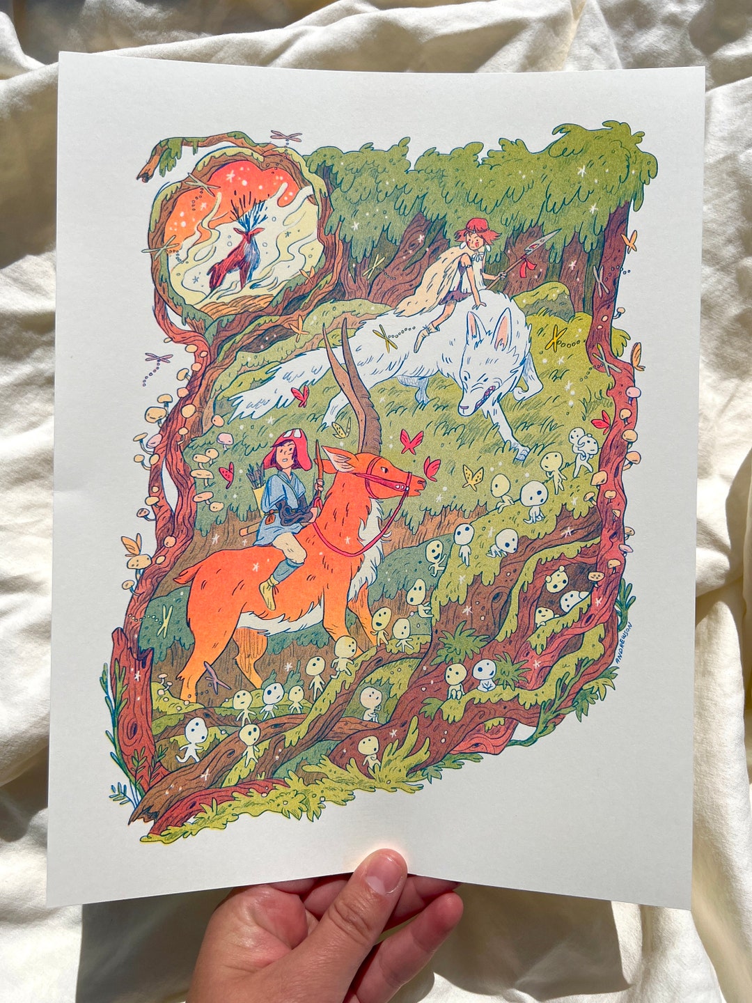 Kodama Forest Spirits - Small Riso Print - Etsy