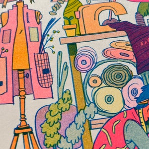 The Seamstress Small Risograph Print - Etsy UK