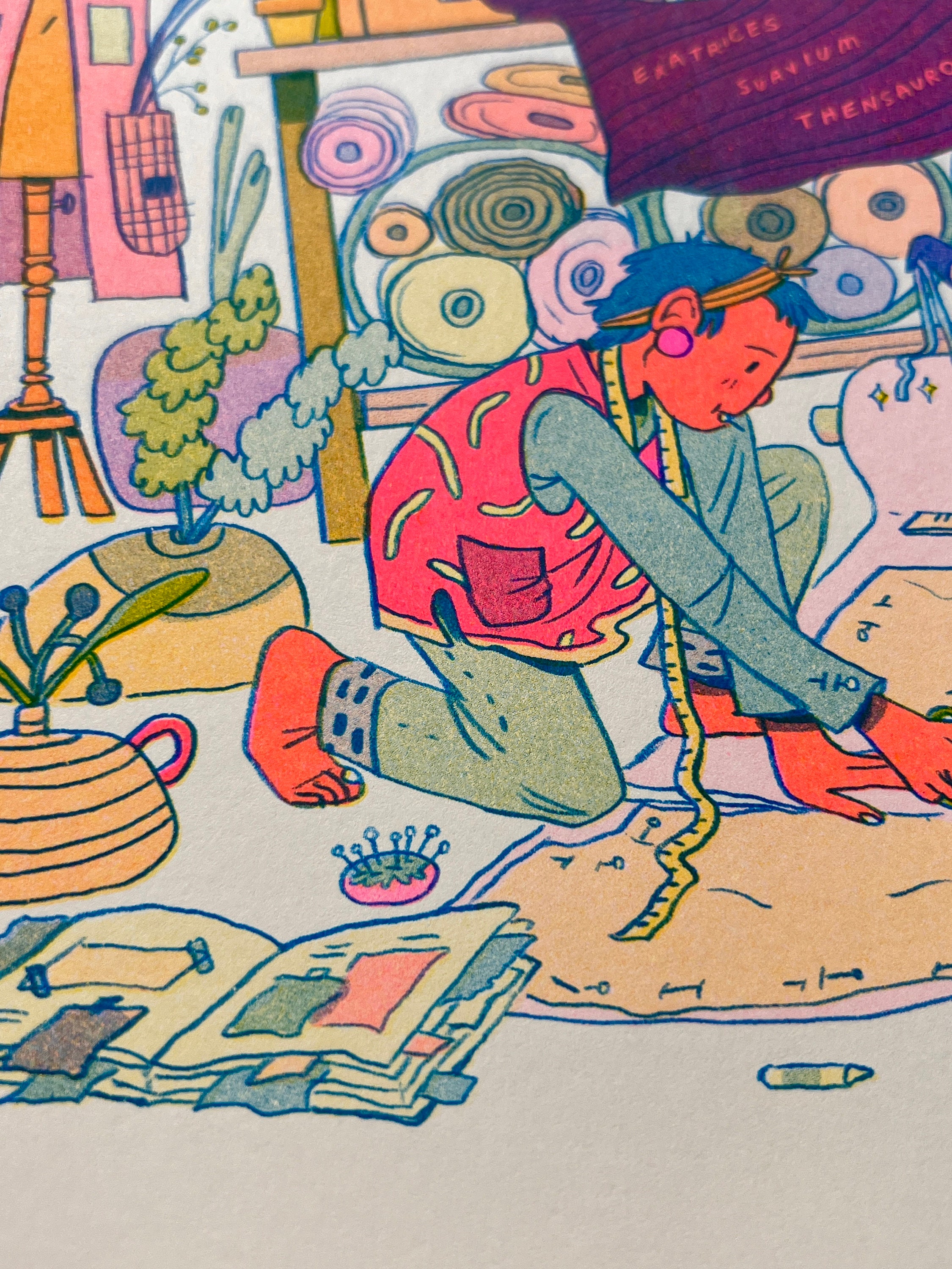 The Seamstress Small Risograph Print - Etsy UK