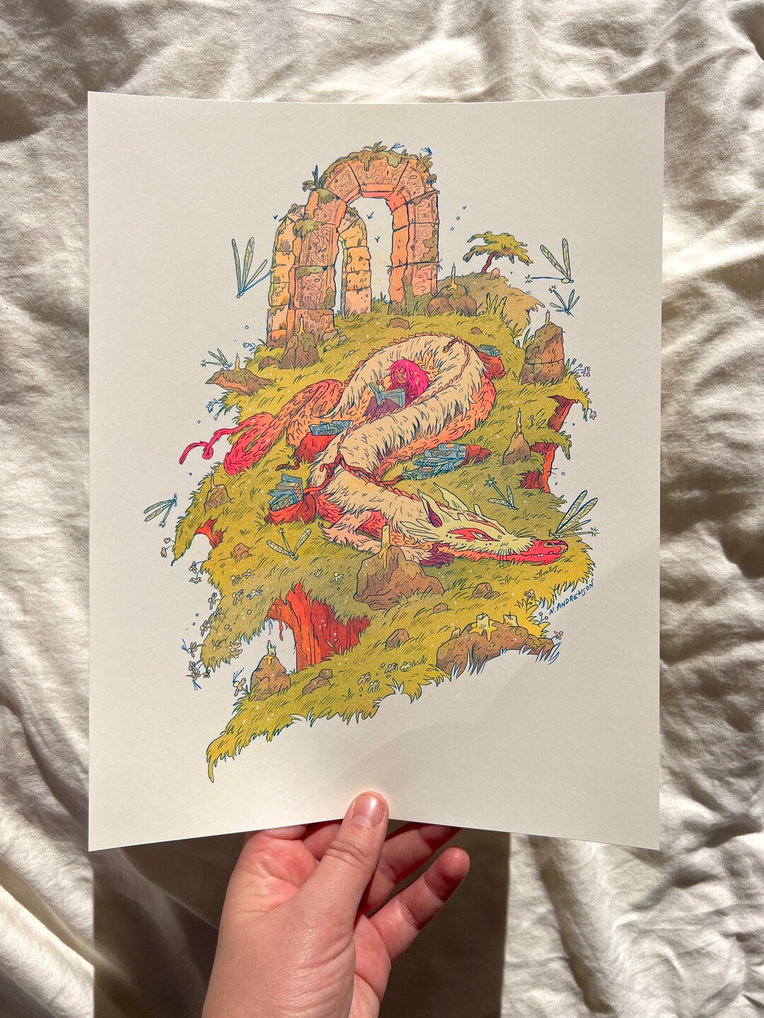 Book Dragon - Small Riso Print - Etsy