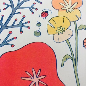 Large Flowers Risograph Print - Etsy