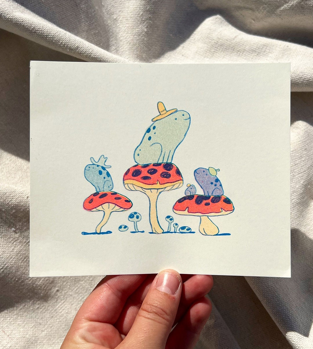 Frog Friends Small Risograph Print - Etsy