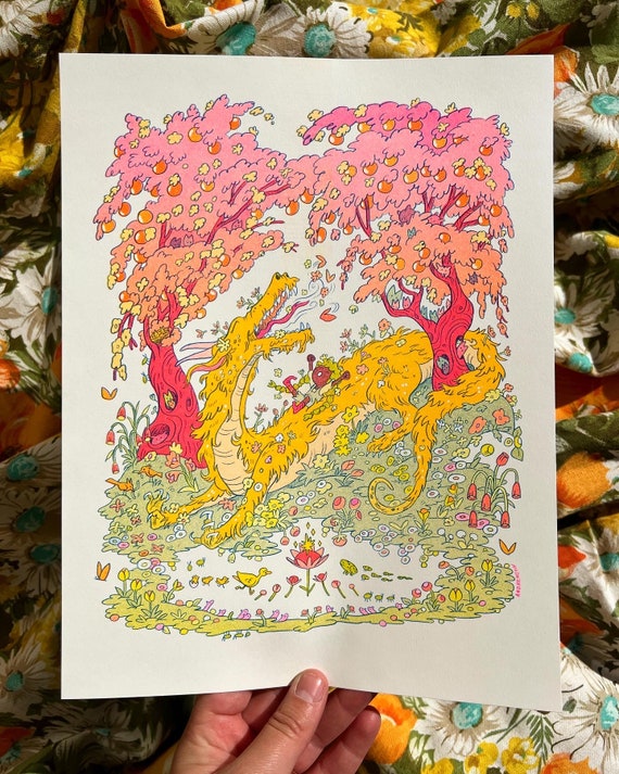 Spring Dragon Risograph Print - Etsy