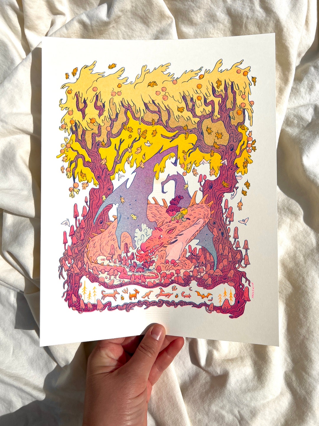 Fall Dragon - Risograph Print - Etsy