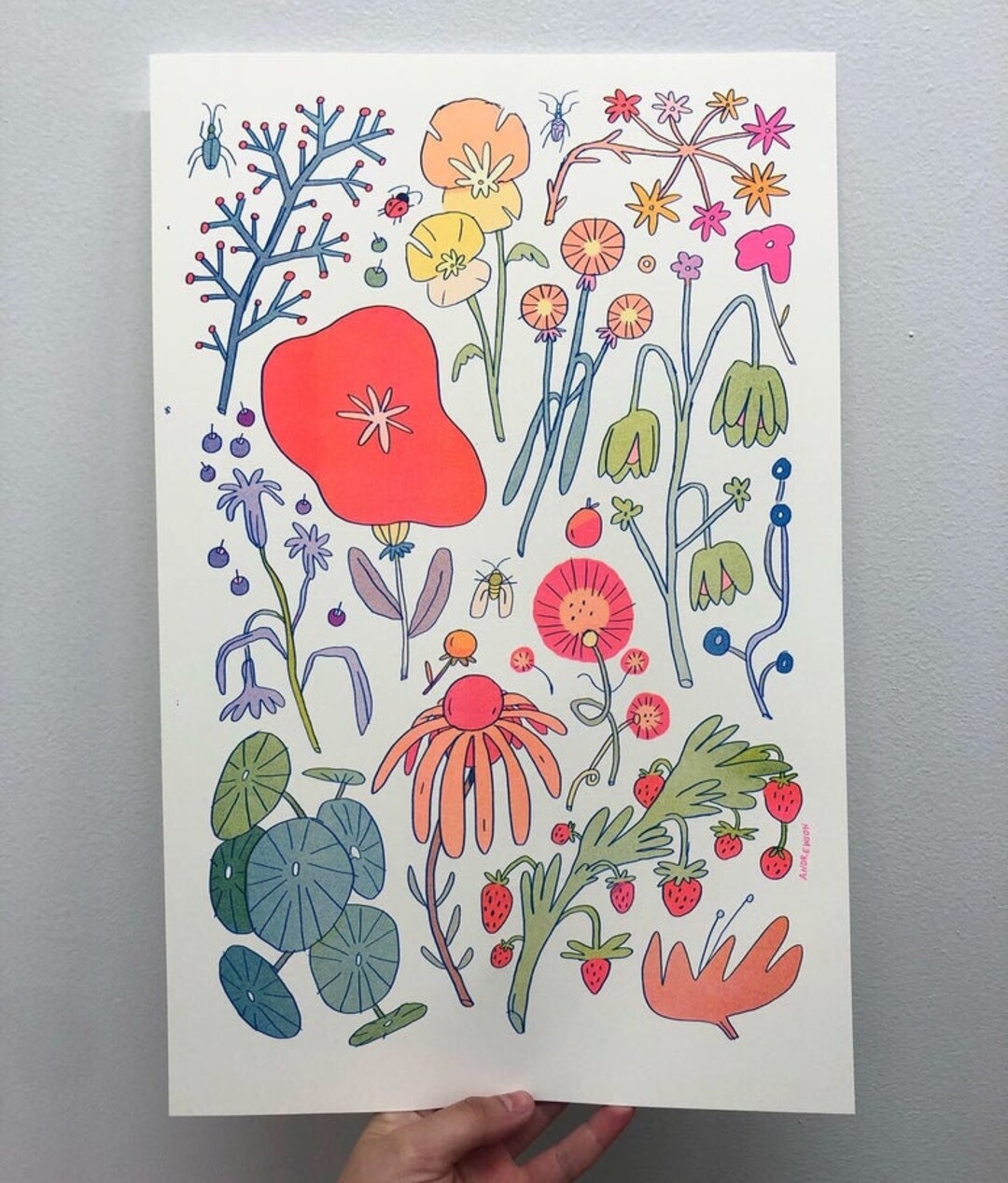 Large Flowers Risograph Print - Etsy