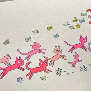 Cat Parade Small Risograph Print - Etsy