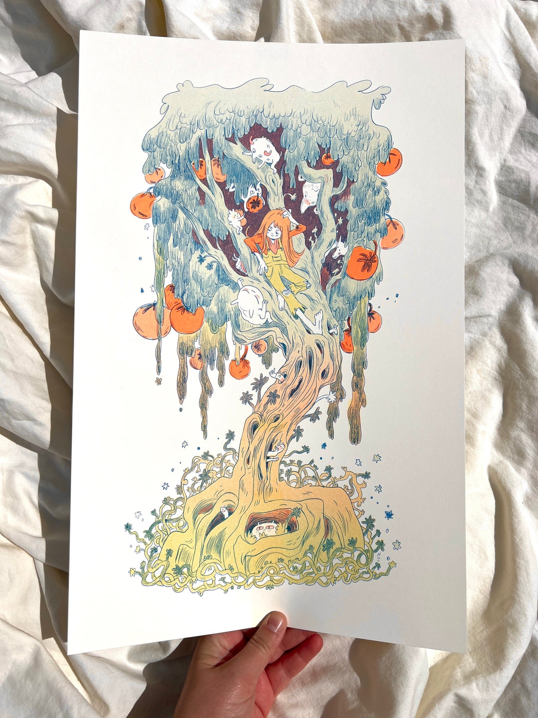 Magical Orange Tree Large Risograph Print - Etsy