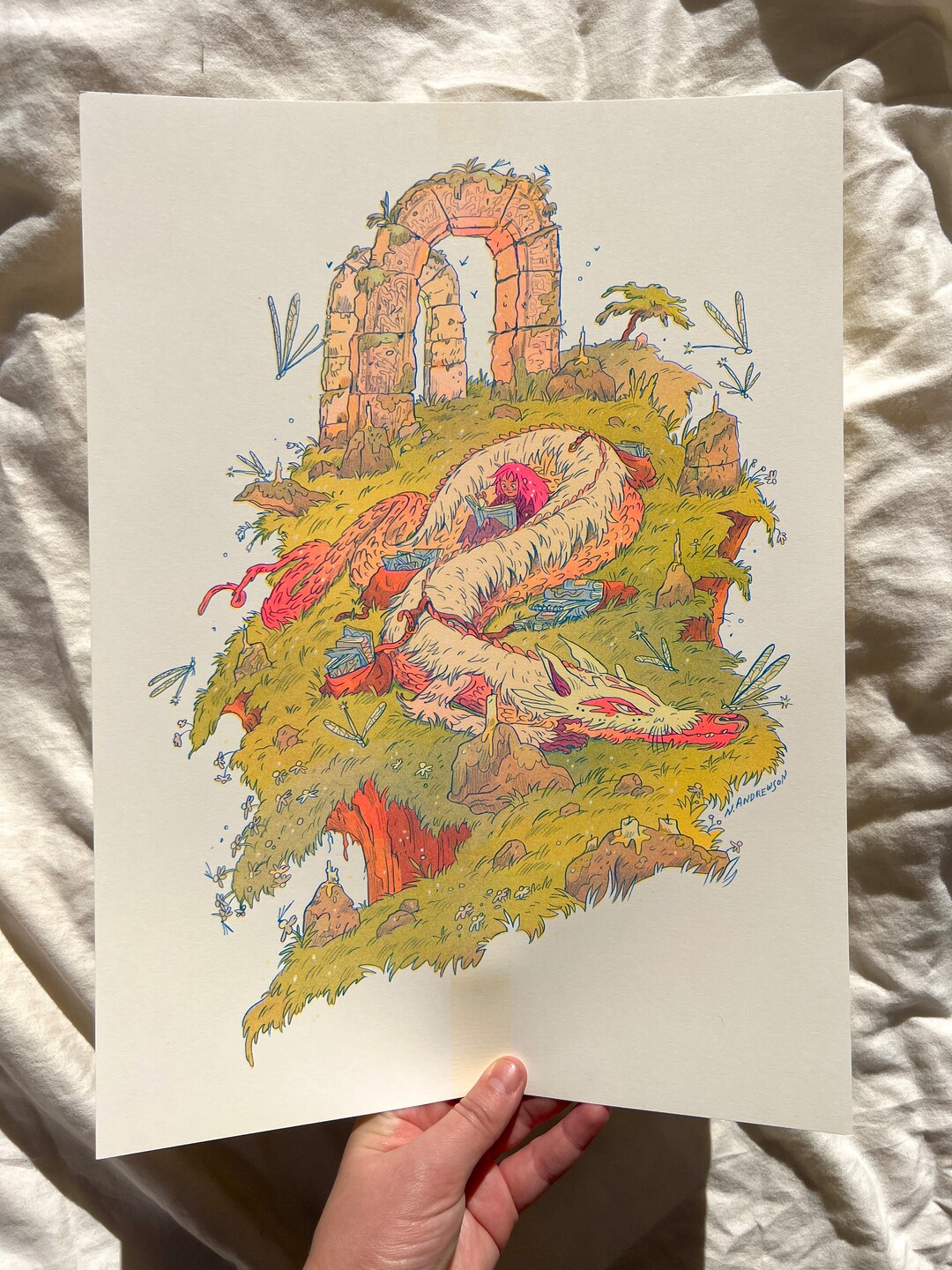 Book Dragon - Large Riso Print - Etsy