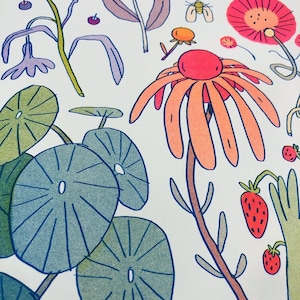 Large Flowers Risograph Print - Etsy