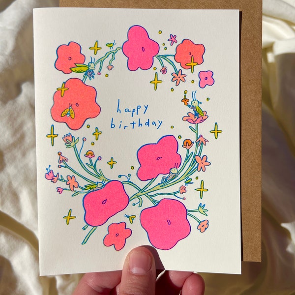 Happy Birthday Screen Print Card - Etsy