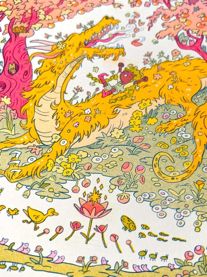Spring Dragon Risograph Print - Etsy
