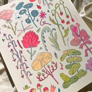 Small Flowers Risograph Print - Etsy