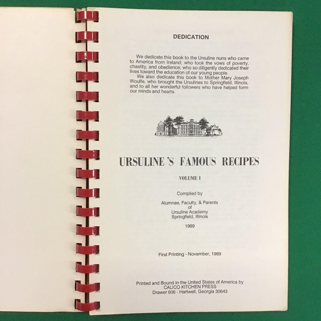 Springfield IL Ursuline Academy Vtg 1989 School Cookbook See Names of ...