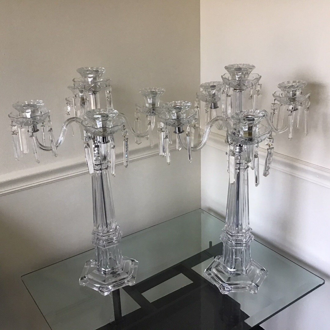 Set of 2 Lead Crystal Tower Formal Candelabra 26" Tall Candleholder ...