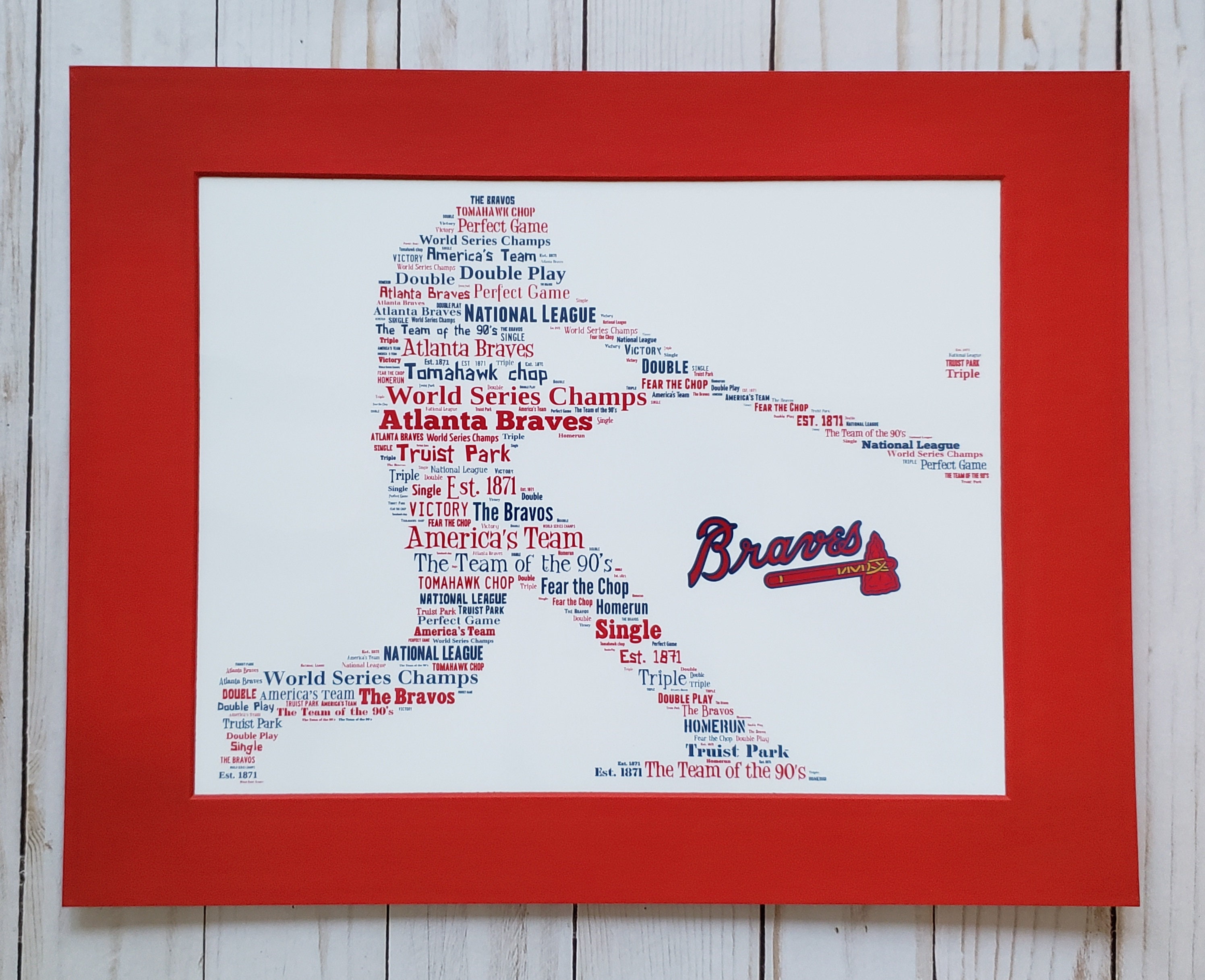 Atlanta Braves Word Art With Color Coordinating 11x14 Mat Frame is NOT ...