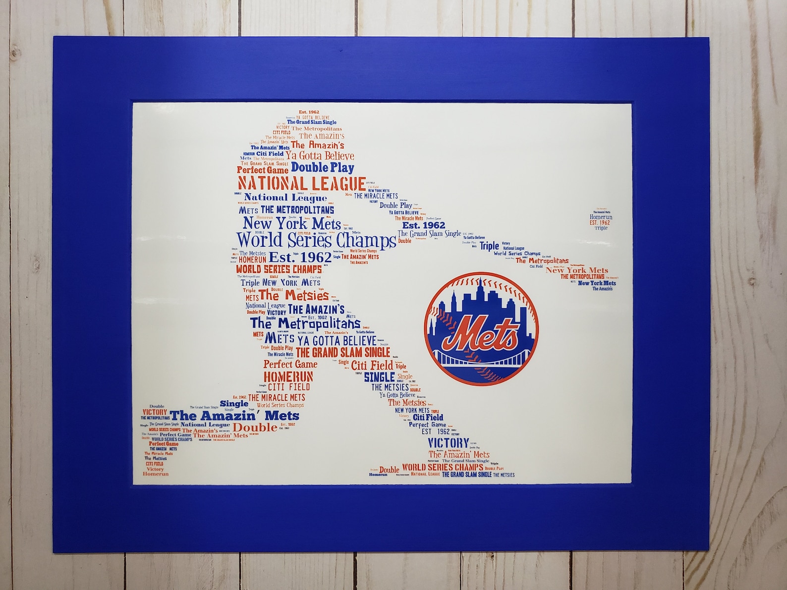 New York Mets Word Art With Color Coordinating 11x14 Mat Frame is NOT ...