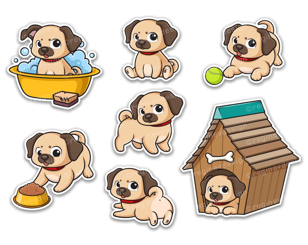 Cute Pug Dog Clipart, Kawaii Dog, Chibi Dog, Clip Art, Puppy, Cartoon ...