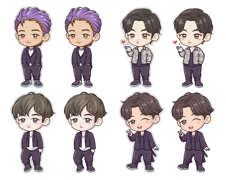 Bts Chibi Kawaii Cartoon Clipart K Pop Rm Jin J Hope Etsy