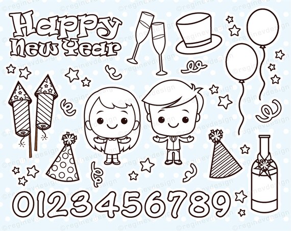 New Year Clipart Winter New Year's Eve Christmas | Etsy