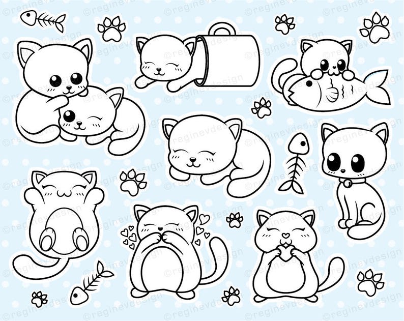 Cats, Kitten, Cat Digital Stamp, , Graphics, Pussycat, Kitty, Vector ...