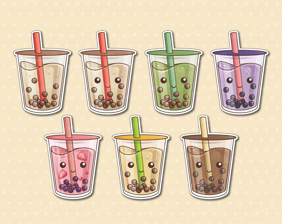 Cute Kawaii Milk Tea Clipart, Matcha, Wintermelon, Strawberry, Tea ...