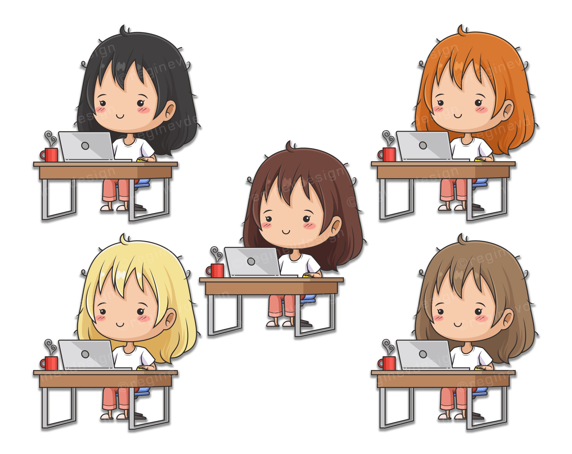 SVG, Work From Home Clipart, Working Girl Cartoon, Black Girl, Blonde ...