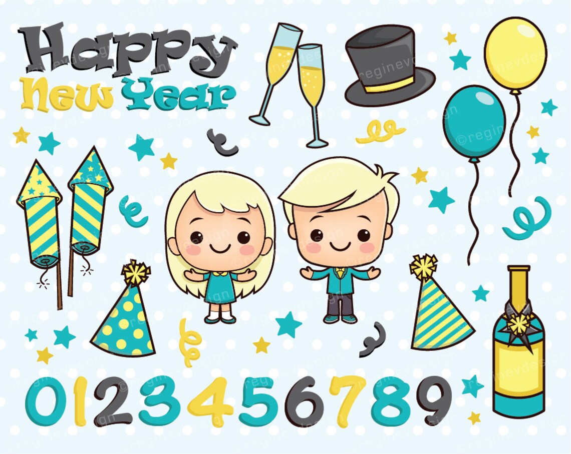 New Year Clipart, Vector, New Year's Eve, Christmas, Balloon, Party ...