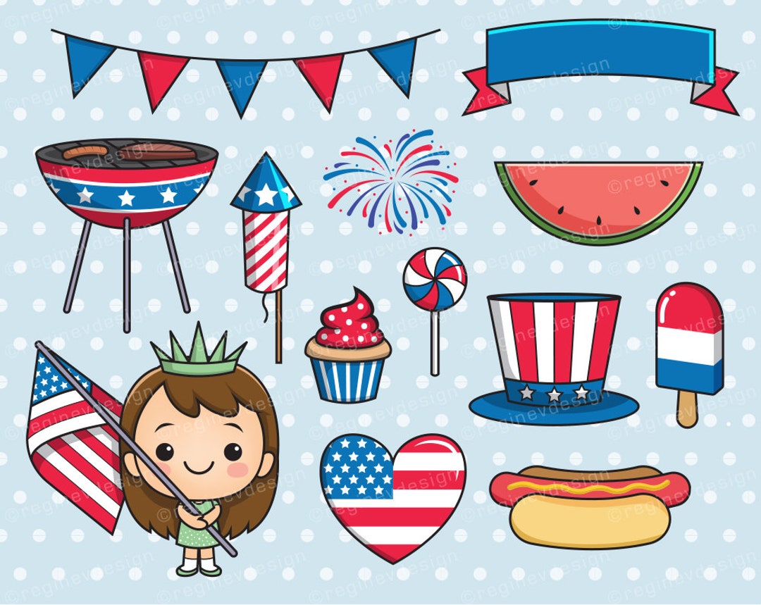 4th of July Clipart, Independence Day, American Flag, Vector Graphics ...