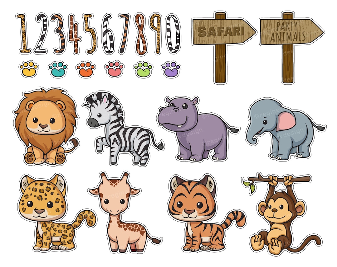 Cute Jungle Animals Clipart, Safari, Baby, Lion, Tiger, Zebra, Giraffe ...