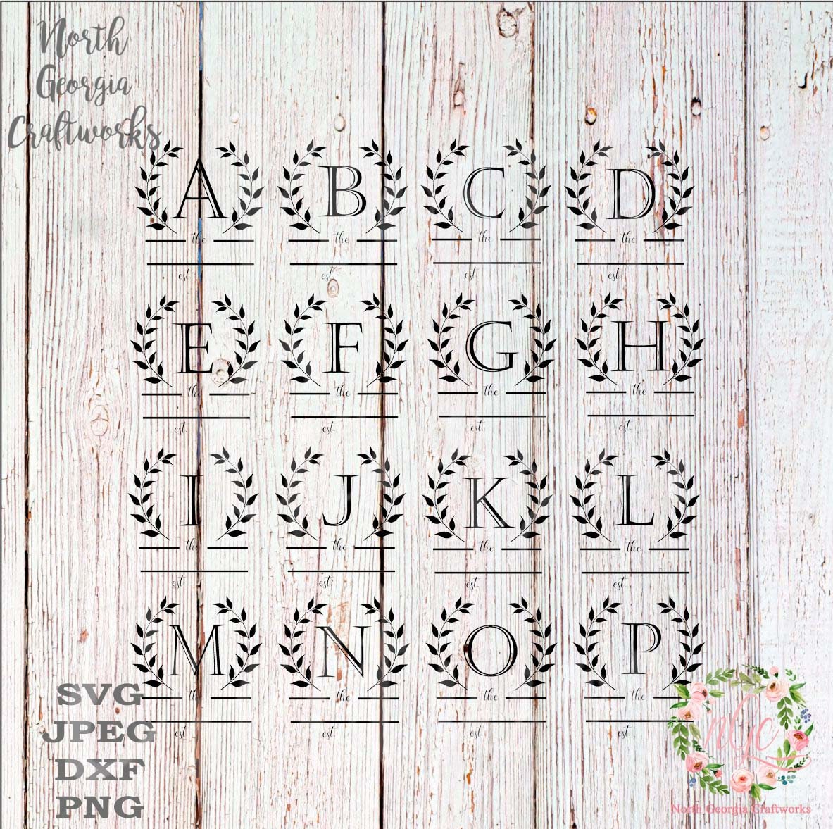 A to Z Alphabet Laurel Leaf Last Name Farmhouse Sign Set With - Etsy
