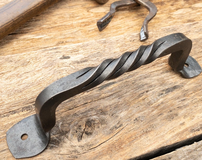 Hand Forged Door Pull Blacksmith Made Rope Twisted Iron Handle Rustic ...
