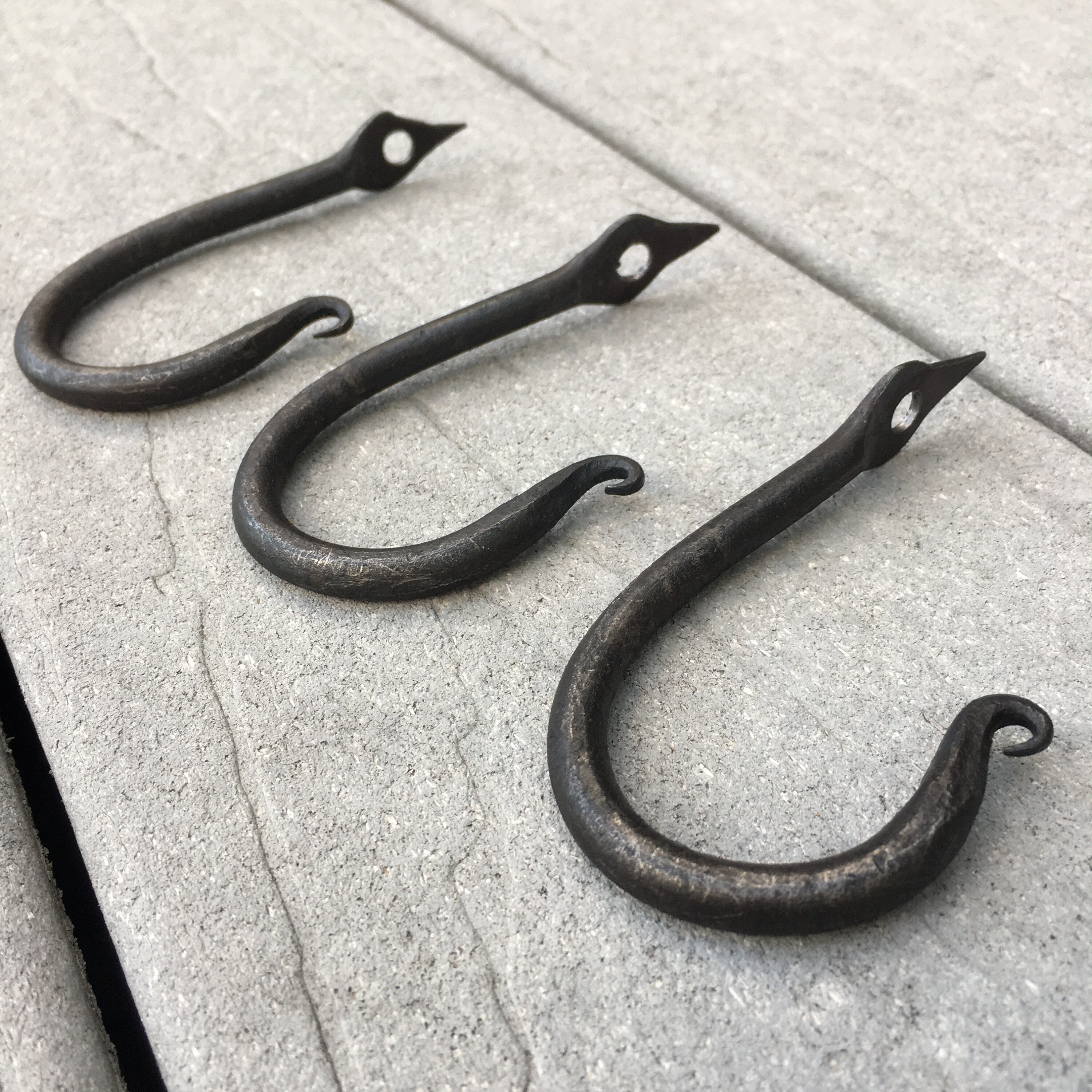 Set of 3 Hand Forged Round Hooks Small J Hook Wall Hook | Etsy