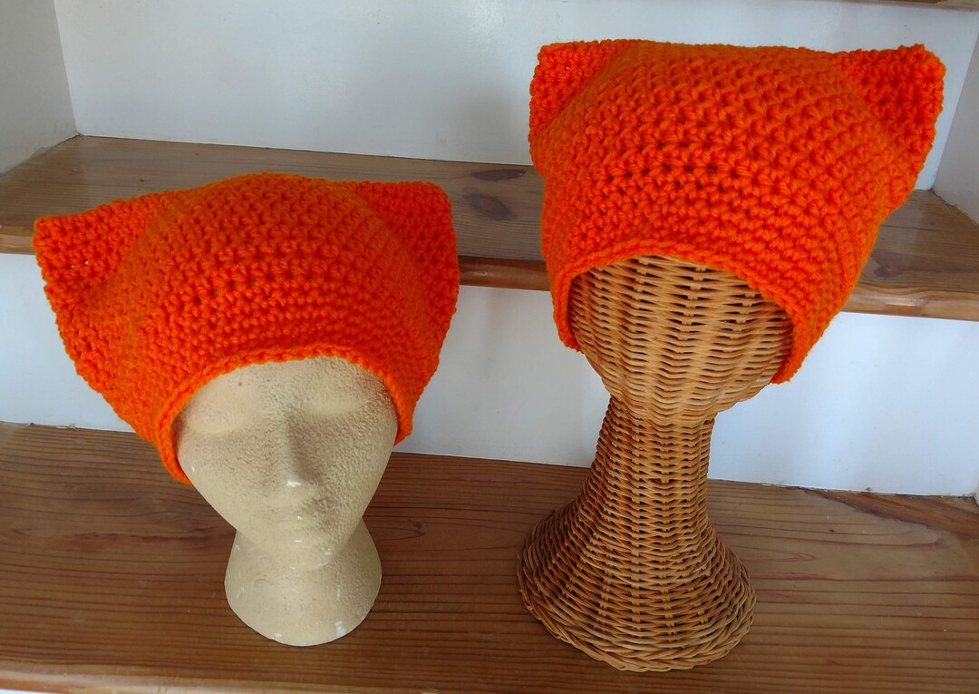 Crocheted Cat Ear Beanie, Handmade Acrylic Knit Hat - Etsy